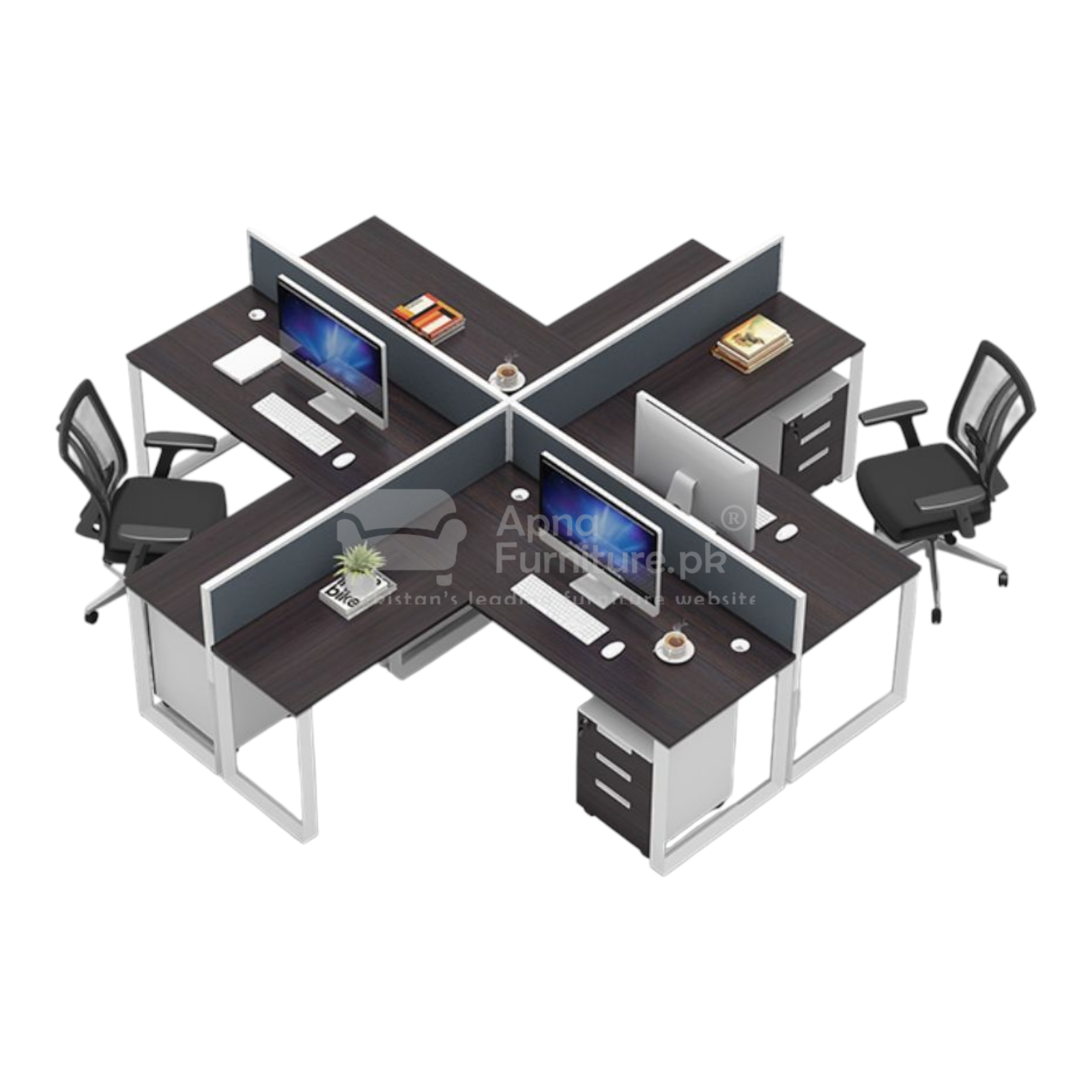 Raize Office Table Workstation with Drawers Units (4 Persons - 8 x 8 f ...