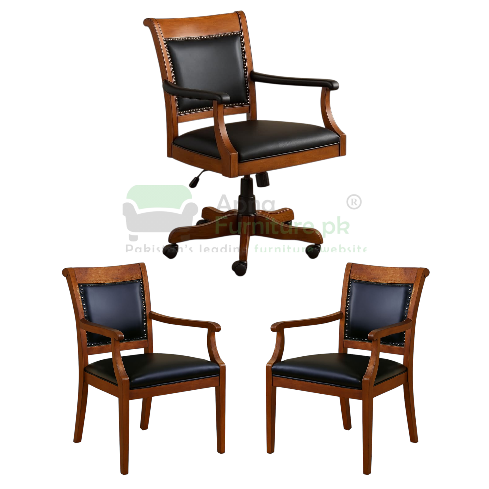 Tango Office Chair Set with Two Visitor Chairs in Solid Wood ...
