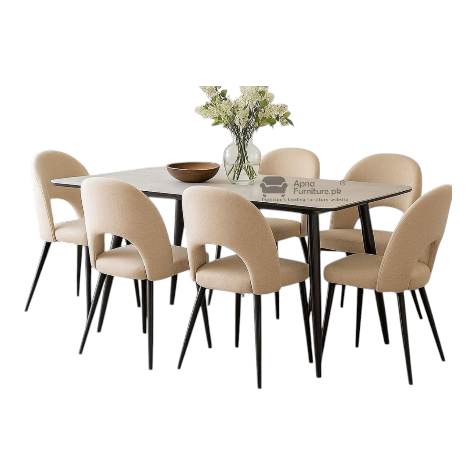 Fey Six Seater Dining Table Set with Strong Iron Structure and Light W ...