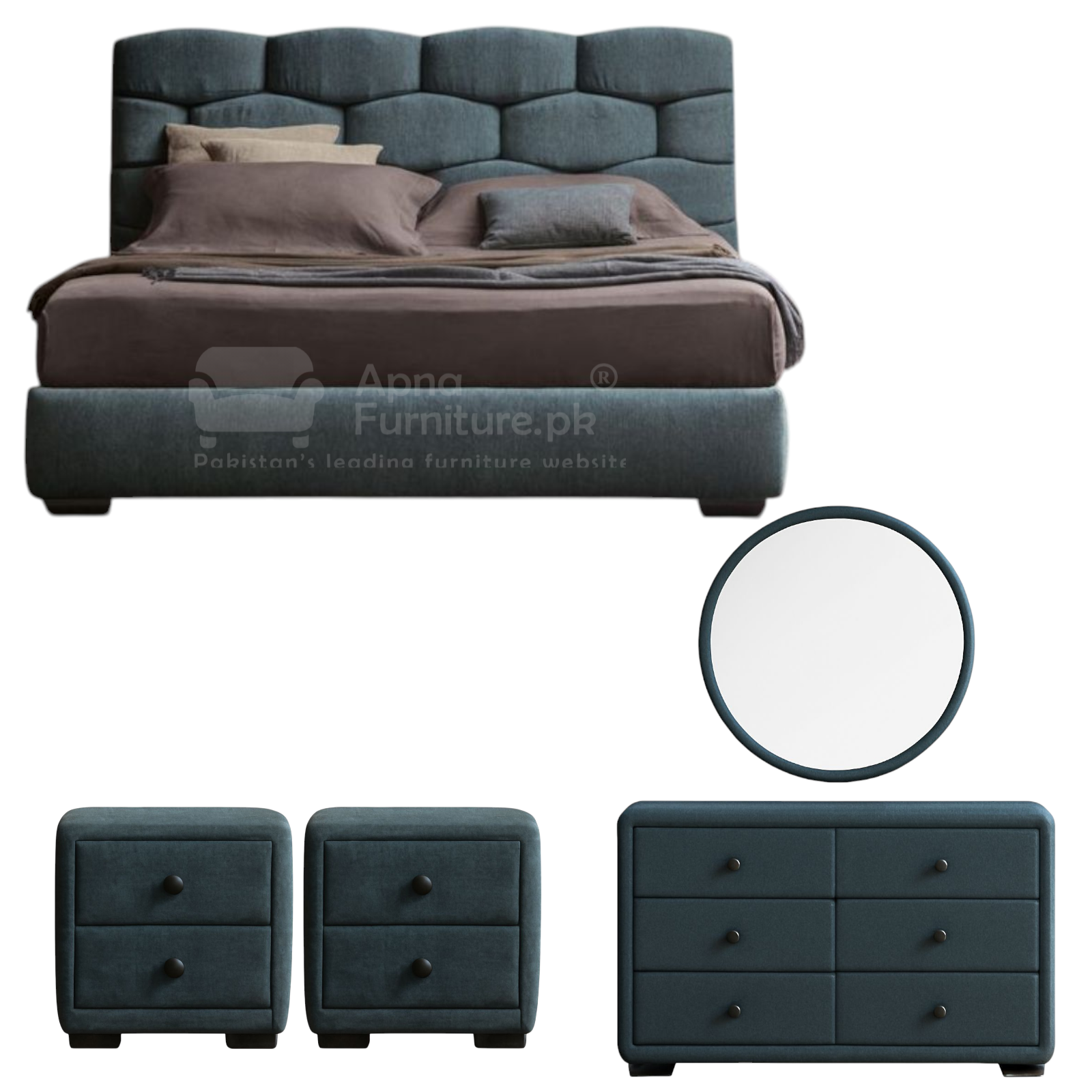 Ruba Upholstered Double Bed Set (5 Piece) – Apnafurniture.pk (Pakistan)