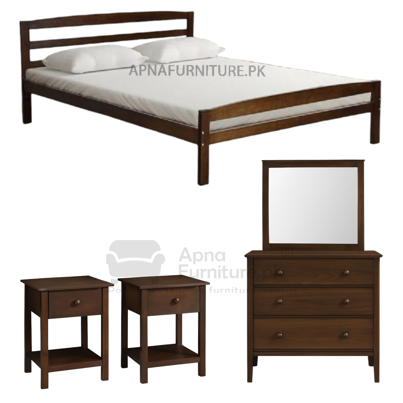 Riza Solid Wood Double Bed Set - 5 Pieces – Apnafurniture.pk (Pakistan)